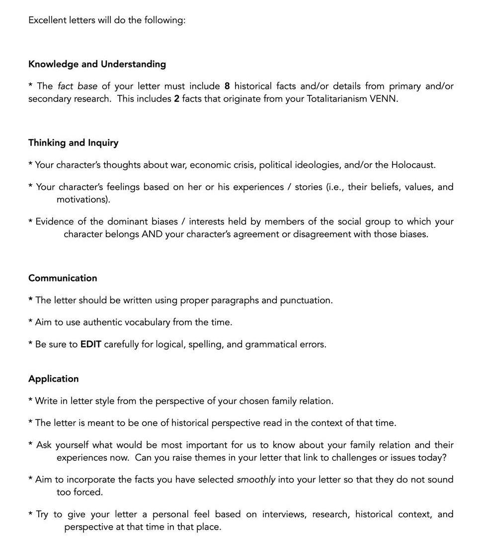 Letter Project – Social & Global Studies